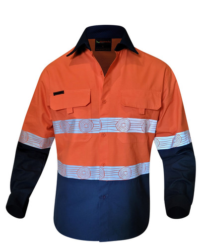 Orange & Navy Cotton Rip-Stop Fabric Shirt | Gunada Workwear