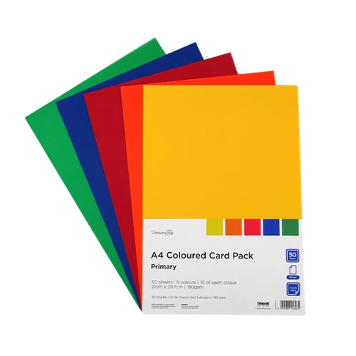 Primary - A4 Coloured Card Pack - 180gsm - 50pk | Craftmania