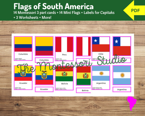 Montessori South America Flags 3-Part Cards: Geography Learning (PDF ...