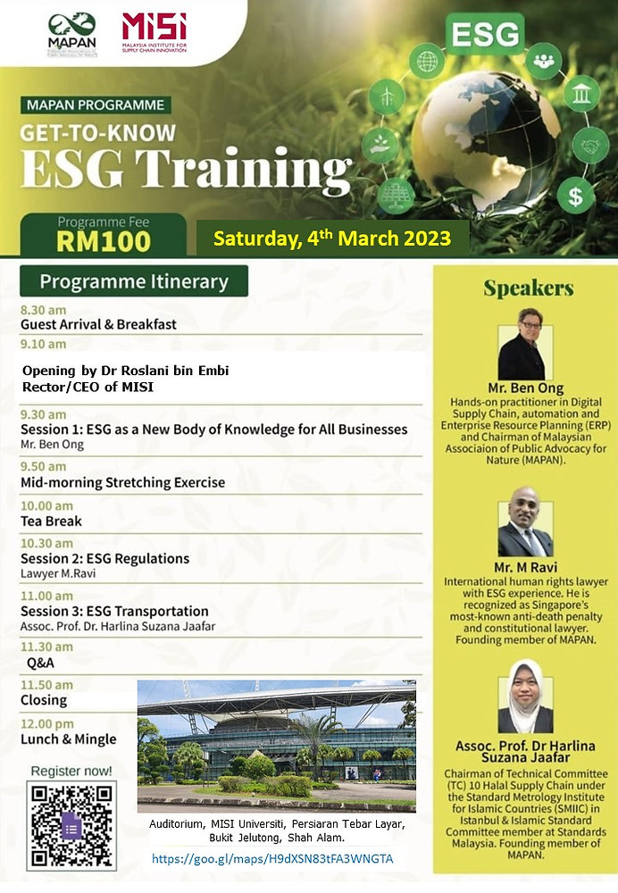 TRAINERS, you are invited! MAPAN ESG Training official launch ...