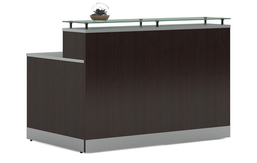 Small 5 ft Reception Desk has Glass Counters Gray or Brown