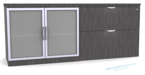 Credenza with Glass Doors and File Drawers in 9 Colors