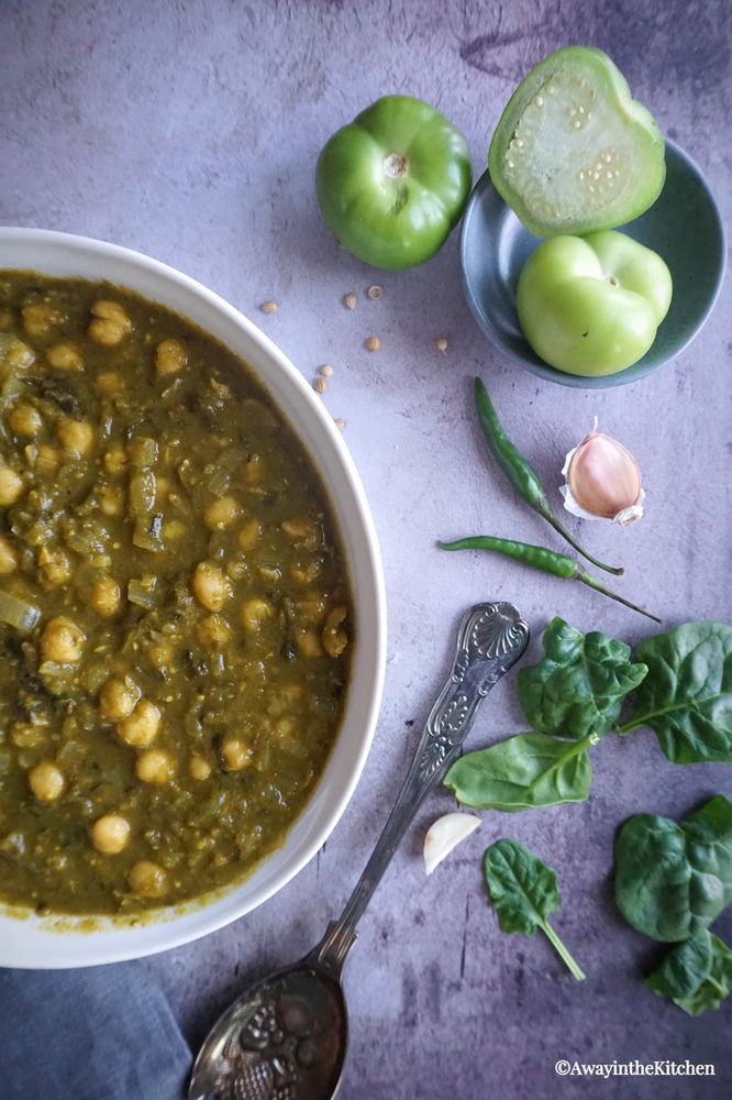 Saag Chole: Greens cooked with Chickpeas