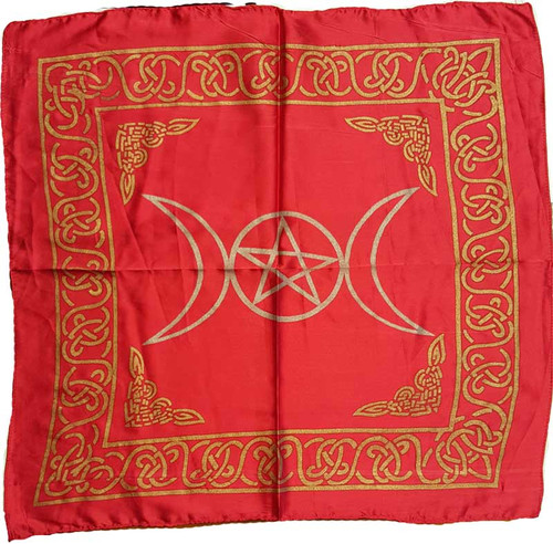 Red Triple Moon Pentagram altar cloth | Urth Spirit