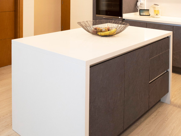 Modern HPL Stone-touch Kitchen with Quartz Island