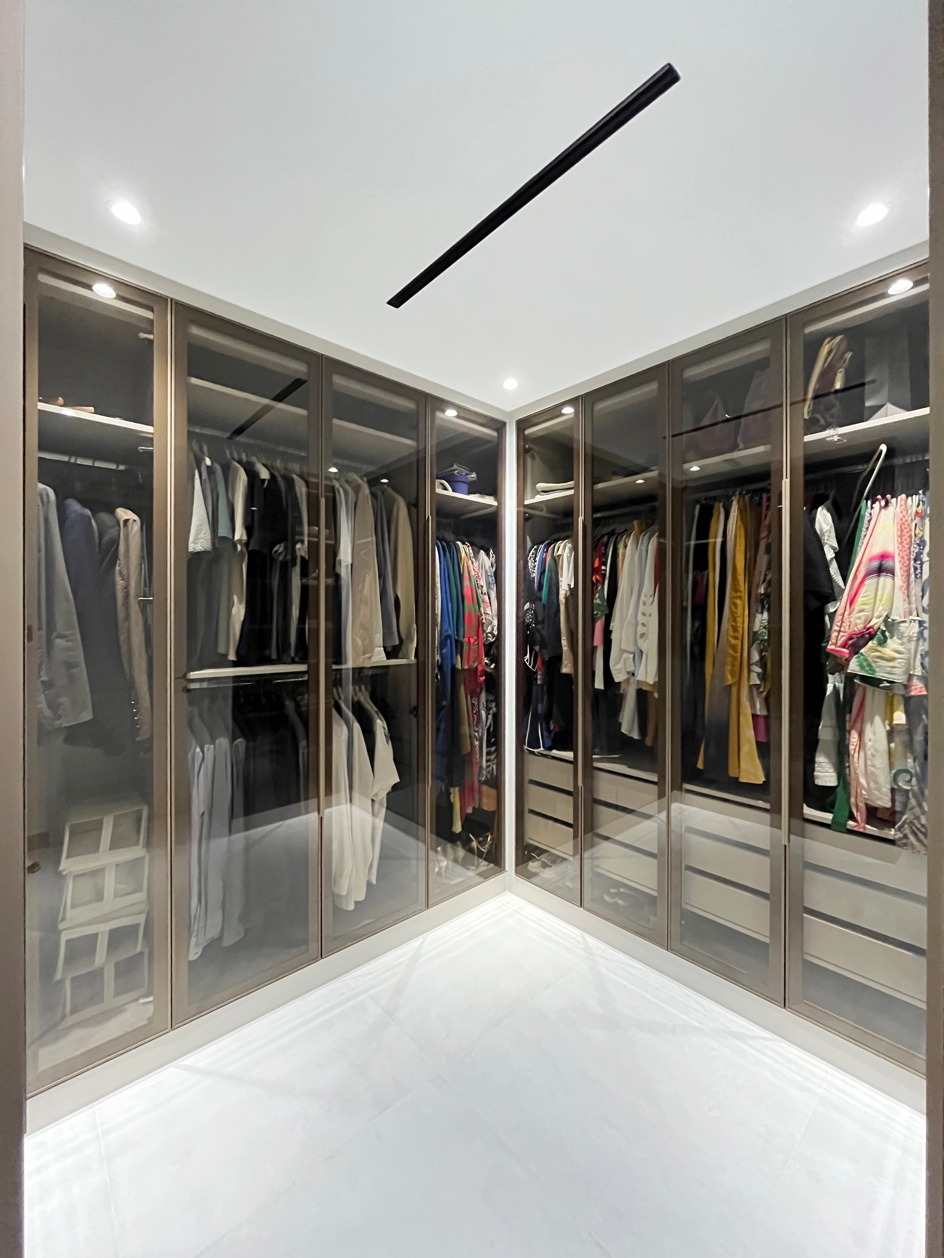 Glass Shutter Wardrobes with Bronze Aluminum Frame