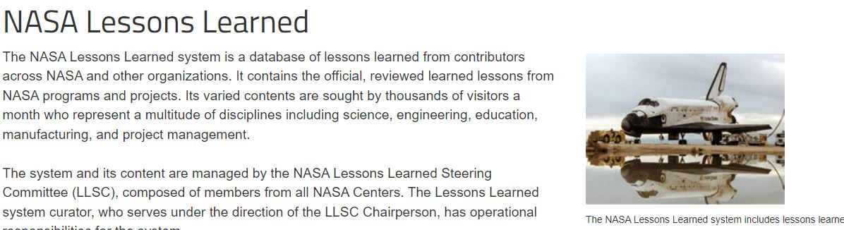 NASA Lessons learned system