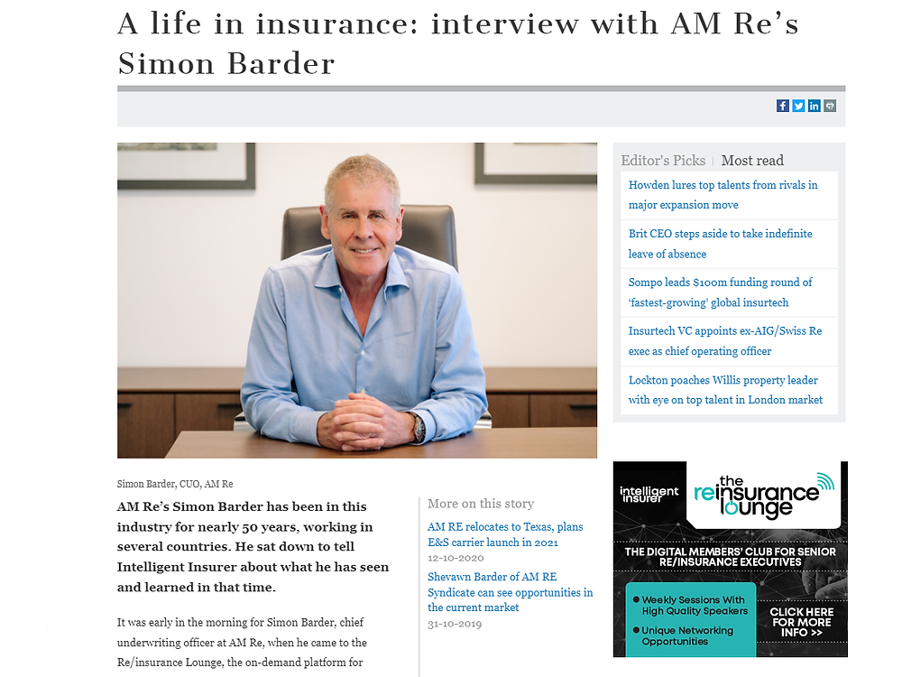 A life in insurance: interview with AM RE’s Simon Barder