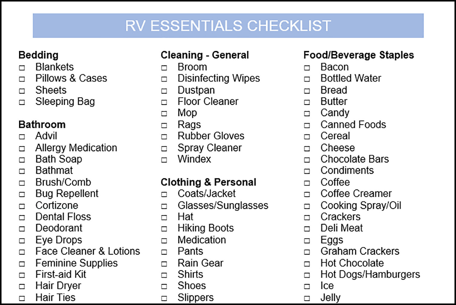RV Camping List