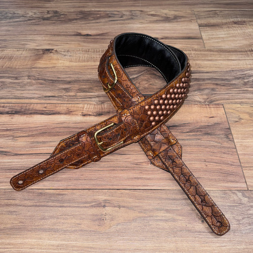 Carlino Love Gun ‘77 Stage Strap in tan scale leather with satin copper ...