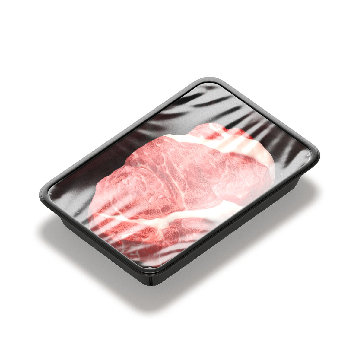 Transparent Plastic Beef Pack - raw meat steak wrapped tray 3D Model