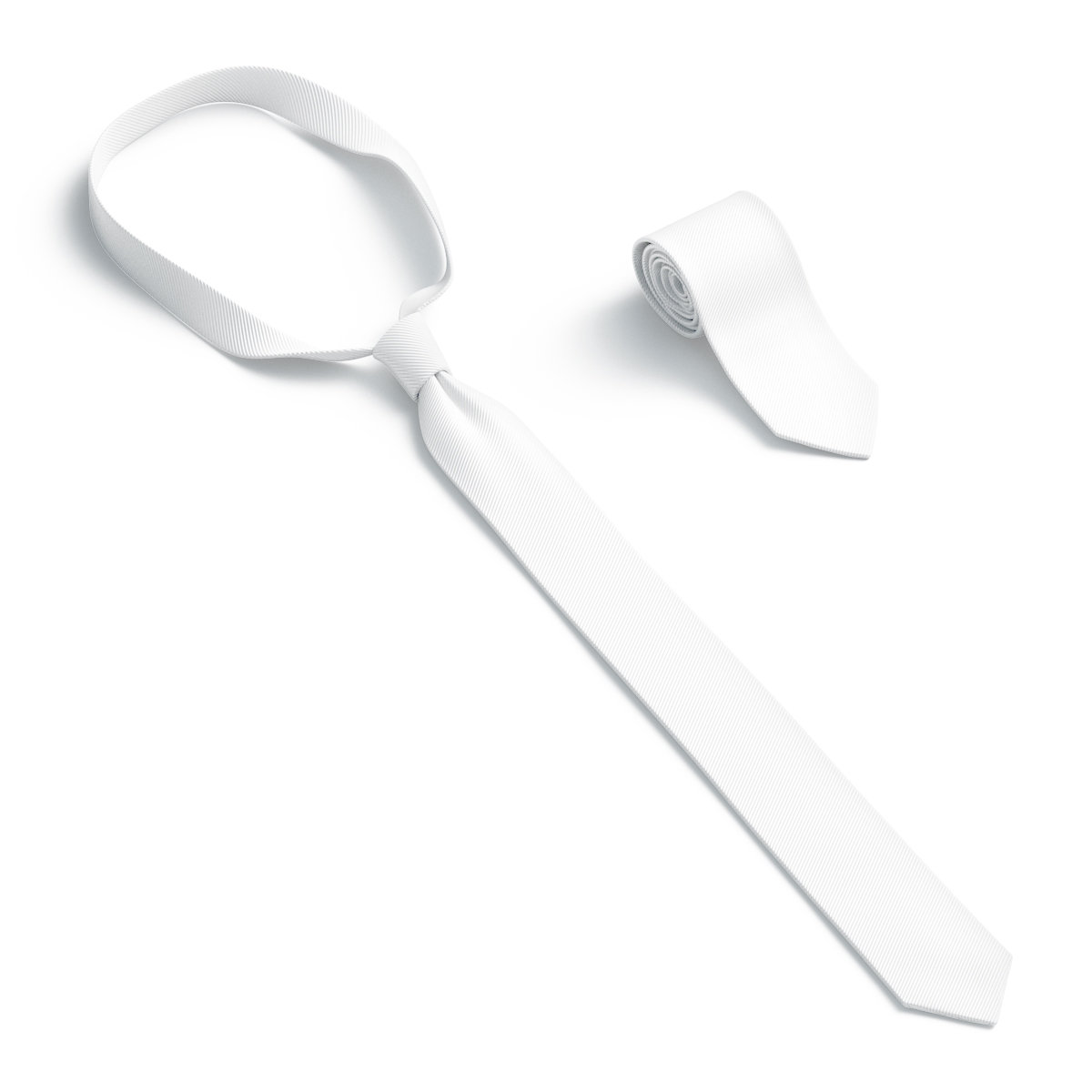 White Classic Neck Tie - rolled necktie accessory for men costume 3D Model