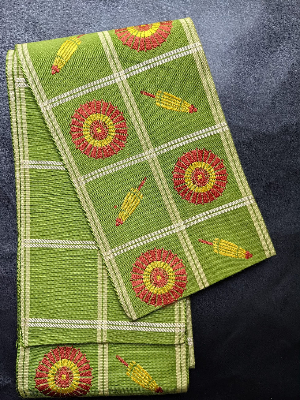 Sage Green & Yellow Hanhaba Obi | Ohio Kimono