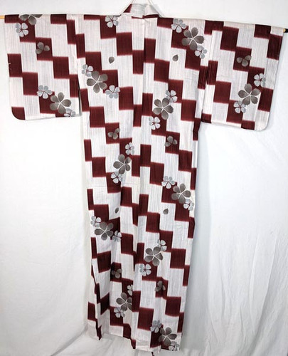 White & Brick Red Yukata | Ohio Kimono