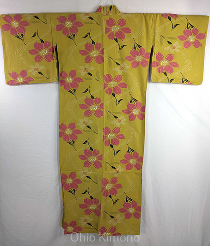 Mustard Yellow & Pink Yukata | Ohio Kimono