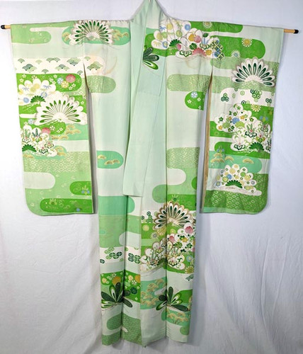 Mint Green & Emerald Green Furisode | Ohio Kimono