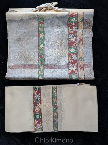 Silver & Off White Tsuke Obi | Ohio Kimono