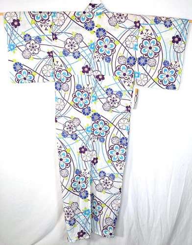 White & Light Blue Yukata | Ohio Kimono