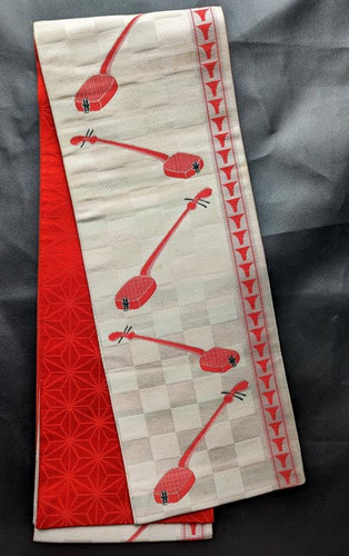 Bold Red & Off-White Hanhaba Obi | Ohio Kimono