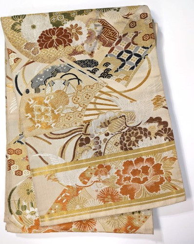Beige & Orange Maru Obi | Ohio Kimono