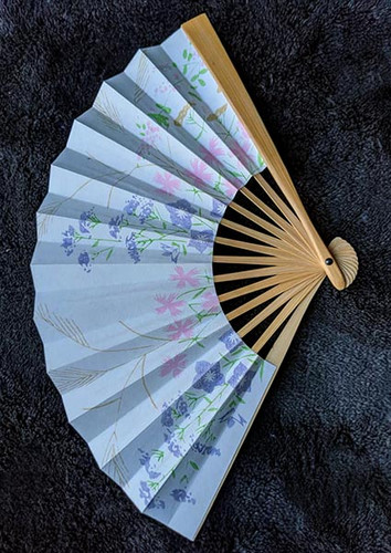 White & Pink Japanese Fan | Ohio Kimono