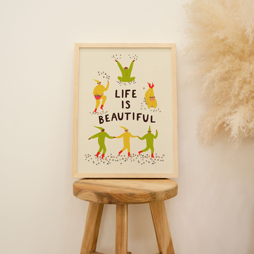 Life Is Beautiful Art Print | Little Black Cat