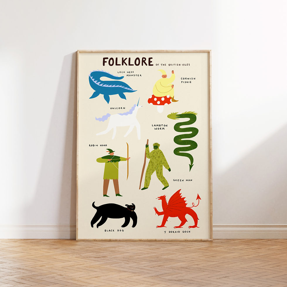British Isles Folklore Creatures Art Print | Little Black Cat