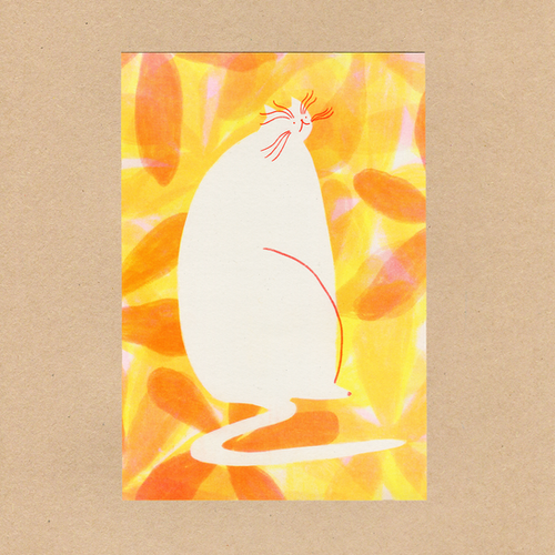 Retro Floral Cat Risograph Print | swillistrations