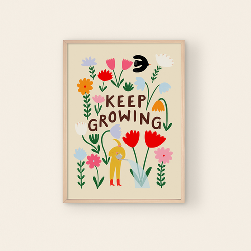 Keep Growing Art Print | Little Black Cat