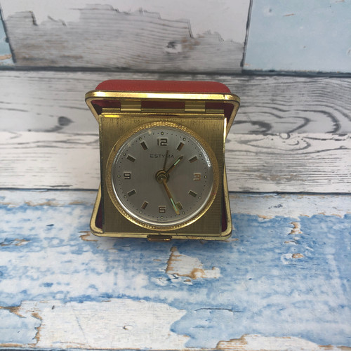 Red Travel Alarm Clock by Estyma Working West German 1960s Gold ...
