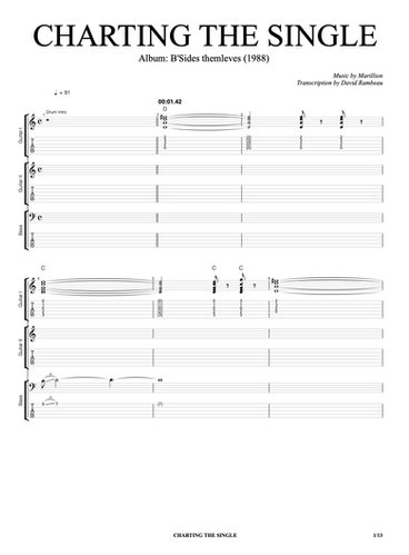 Charting The Single | MARILLION Guitar & Bass Transcription Tab | PDF