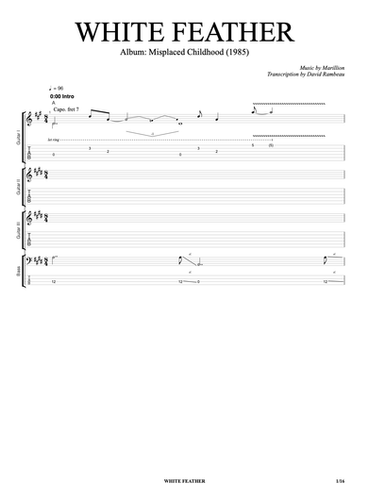 White Feather | MARILLION Guitar & Bass Transcription Tab | PDF