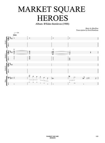 Market Square Heroes | MARILLION Guitar & Bass Transcription Tab | PDF