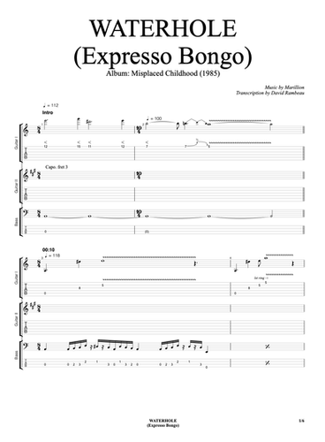 Whaterhole | MARILLION Guitar & Bass Transcription Tab | PDF