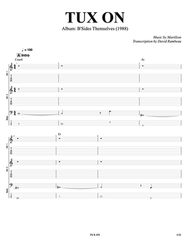 Tux On | MARILLION Guitar & Bass Transcription Tab | PDF
