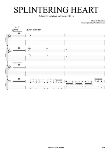 Splintering Heart | MARILLION Guitar & Bass Transcription Tab | PDF