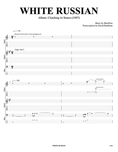 White Russian | MARILLION Guitar & Bass Transcription Tab | PDF