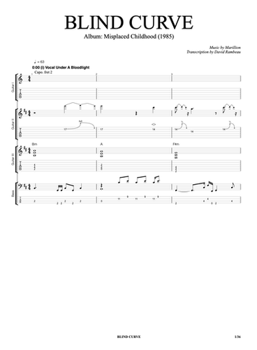 Blind Curve | MARILLION Guitar & Bass Transcription Tab | PDF