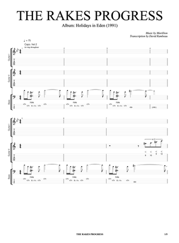 The Rakes Progress | MARILLION Guitar & Bass Transcription Tab | PDF