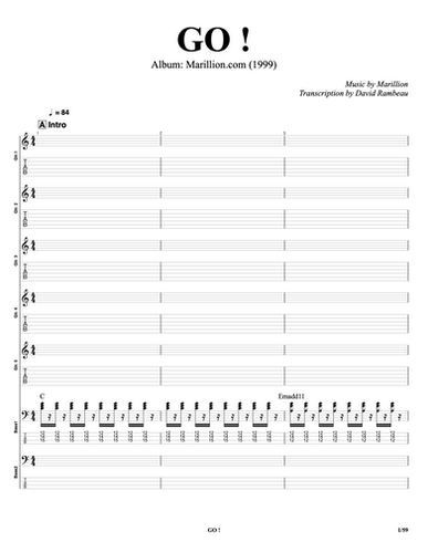 Go! | MARILLION Guitar & Bass Transcription Tab | PDF