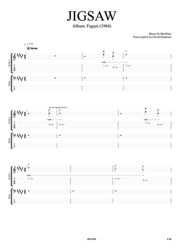 Jigsaw | MARILLION Guitar & Bass Transcription Tab | PDF