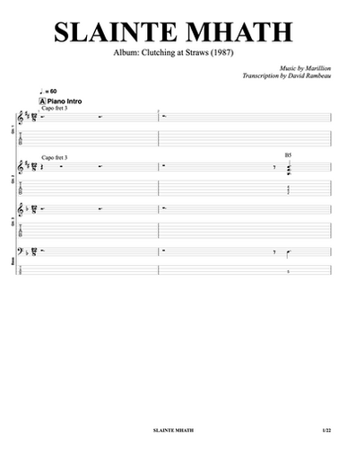 Slainte Mhath | MARILLION Guitar & Bass Transcription Tab | PDF