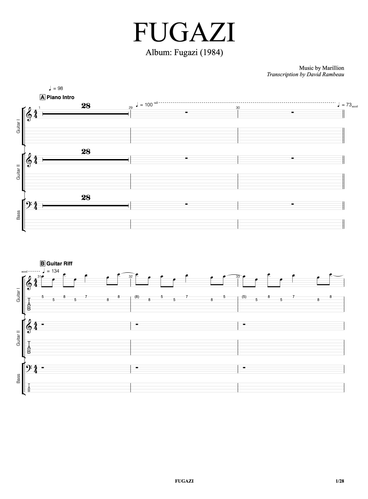 Fugazi | MARILLION Guitar & Bass Transcription Tab | PDF