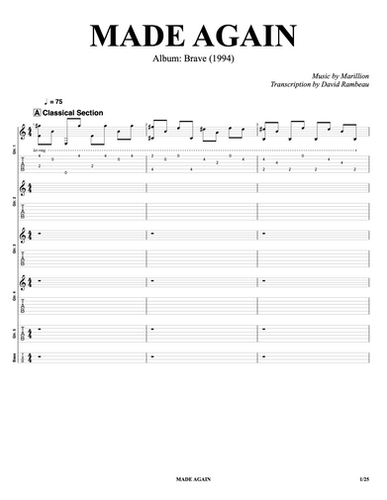 Made Again | MARILLION Guitar & Bass Transcription Tab | PDF