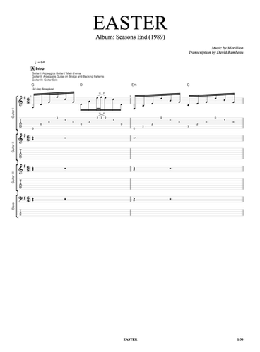 Easter | MARILLION Guitar & Bass Transcription Tab | PDF