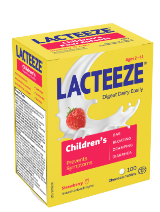 Lacteeze for Children, Lactose Intolerance Relief, 100 Chewable Tablets ...