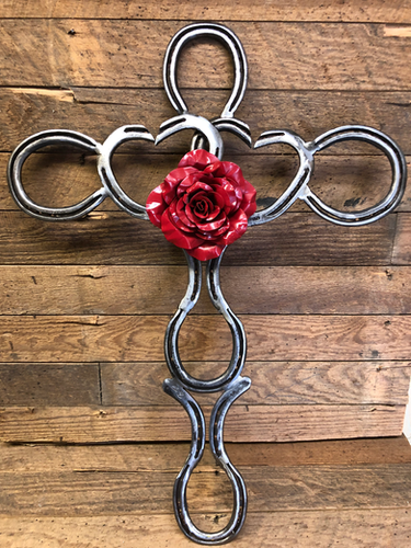 Horseshoe Hearts Cross w/Rose | Welder Woman