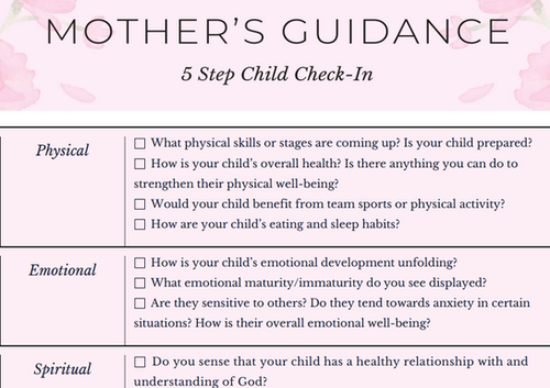 Free Five Step Child Check-In Template | Mother's Guidance