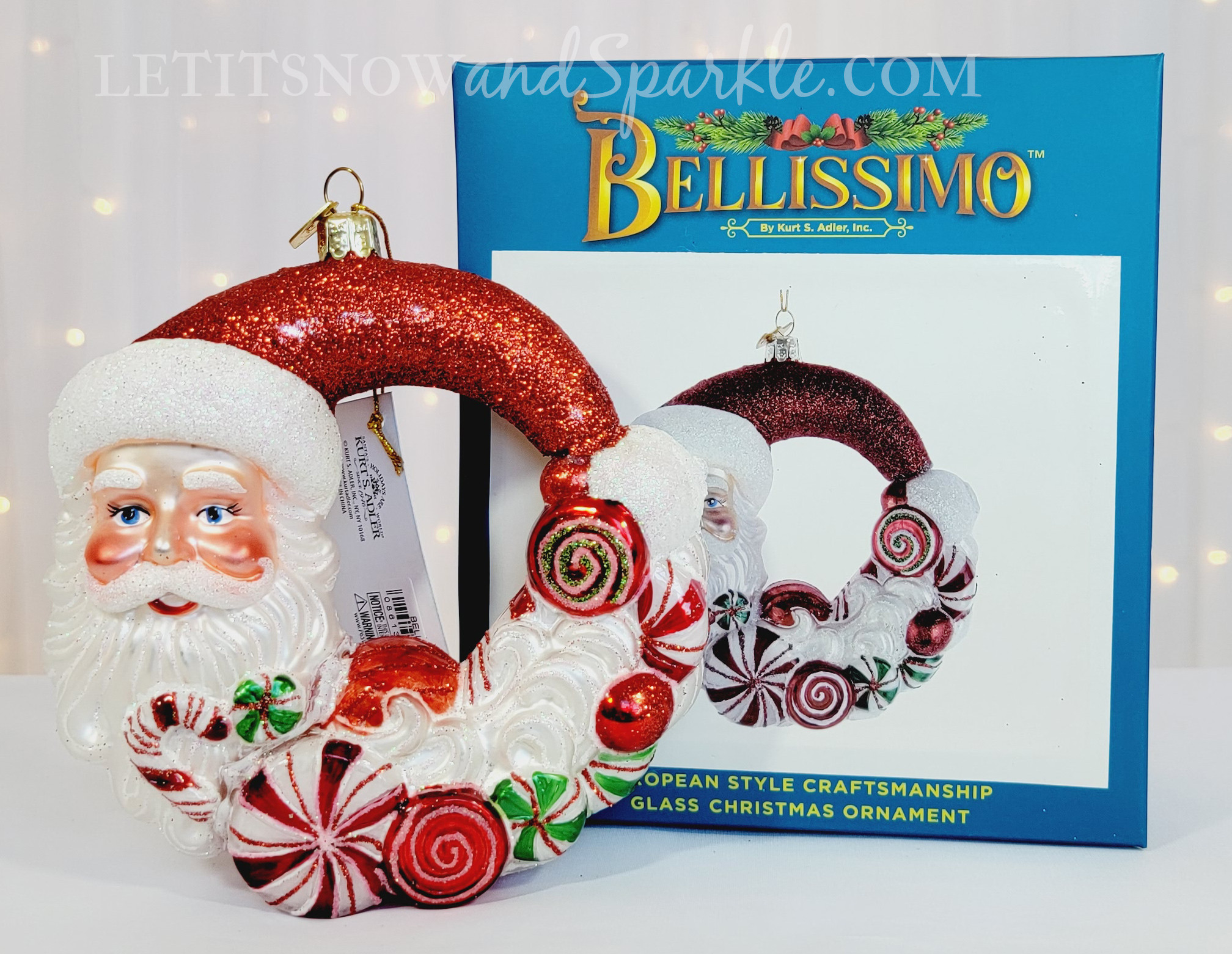 Kurt Adler Bellissimo Glass Santa Candy Wreath Christmas Ornament BELL006