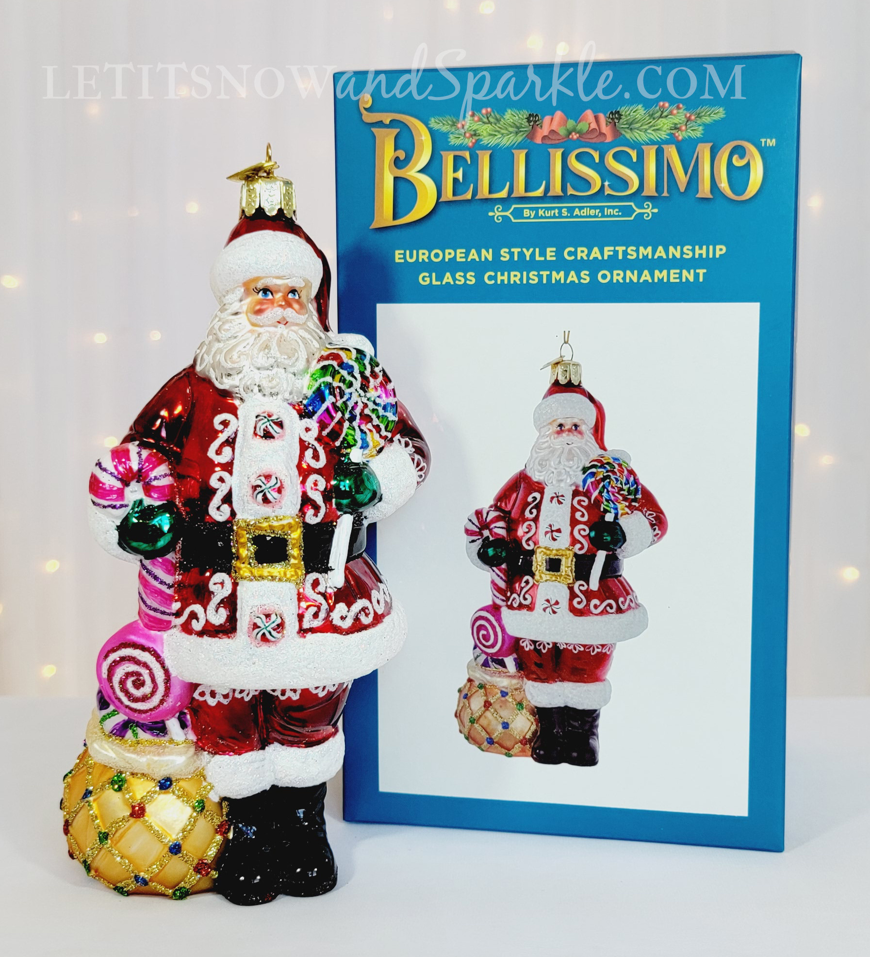 Kurt Adler Bellissimo Glass Santa with Candy Christmas Ornament BELL008